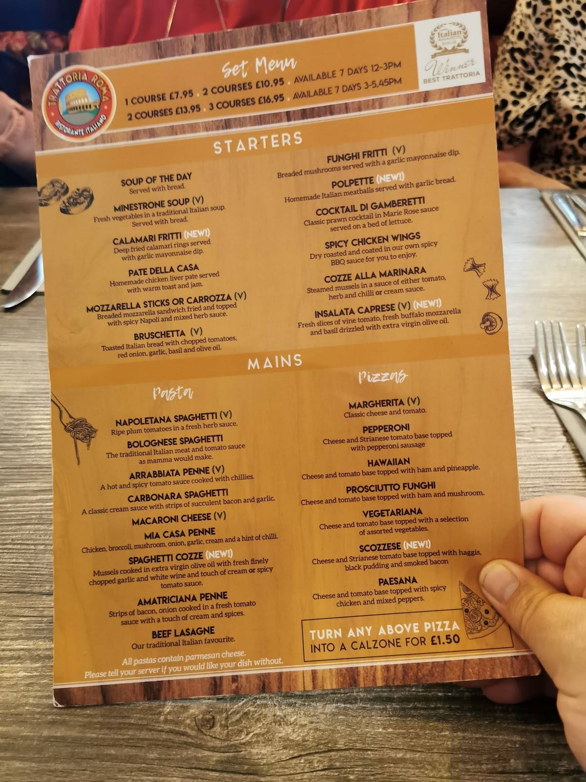 Menu at Trattoria Roma restaurant, Johnstone, 12-14 High St