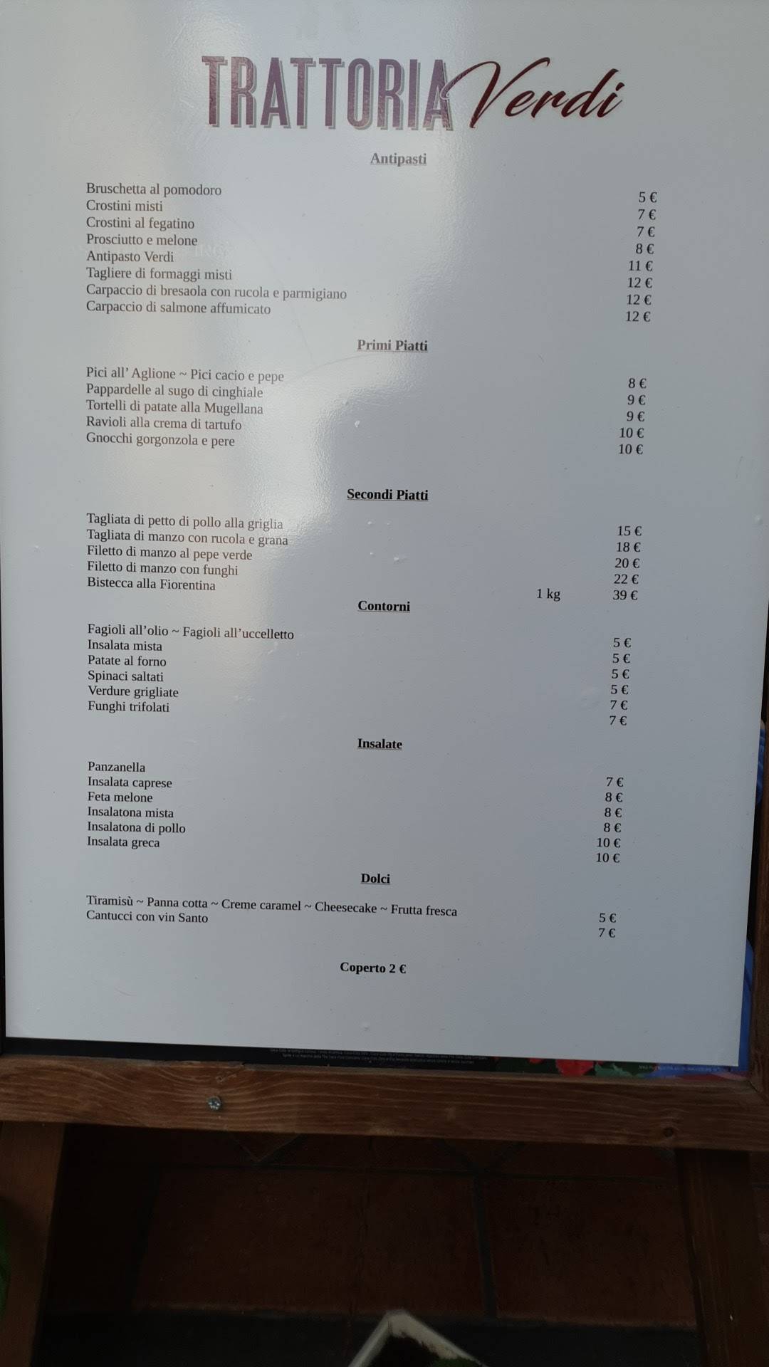 Menu da Trattoria Verdi Firenze pub & bar, Firenze