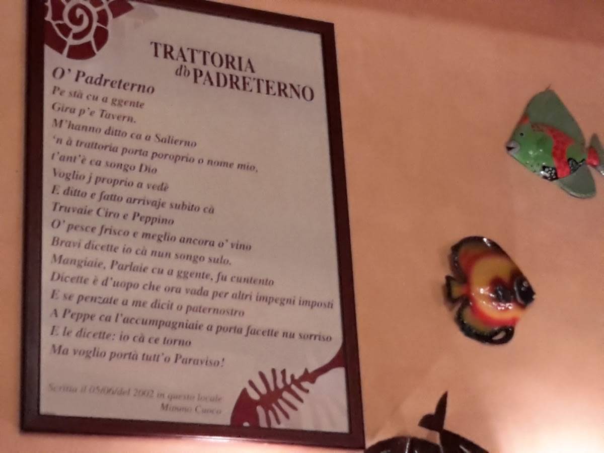 Carta del restaurante Trattoria del Padreterno, Salerno