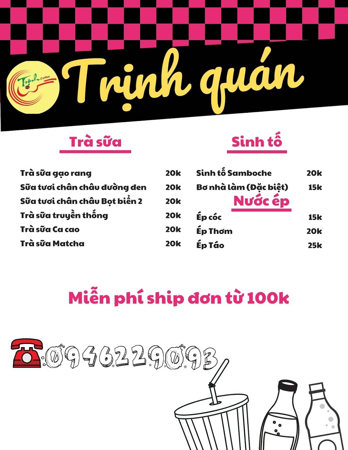 Menu at Trịnh Coffee Nhà Làm (Sỉ, lẻ Cà phê hạt rang, xay) pub & bar ...