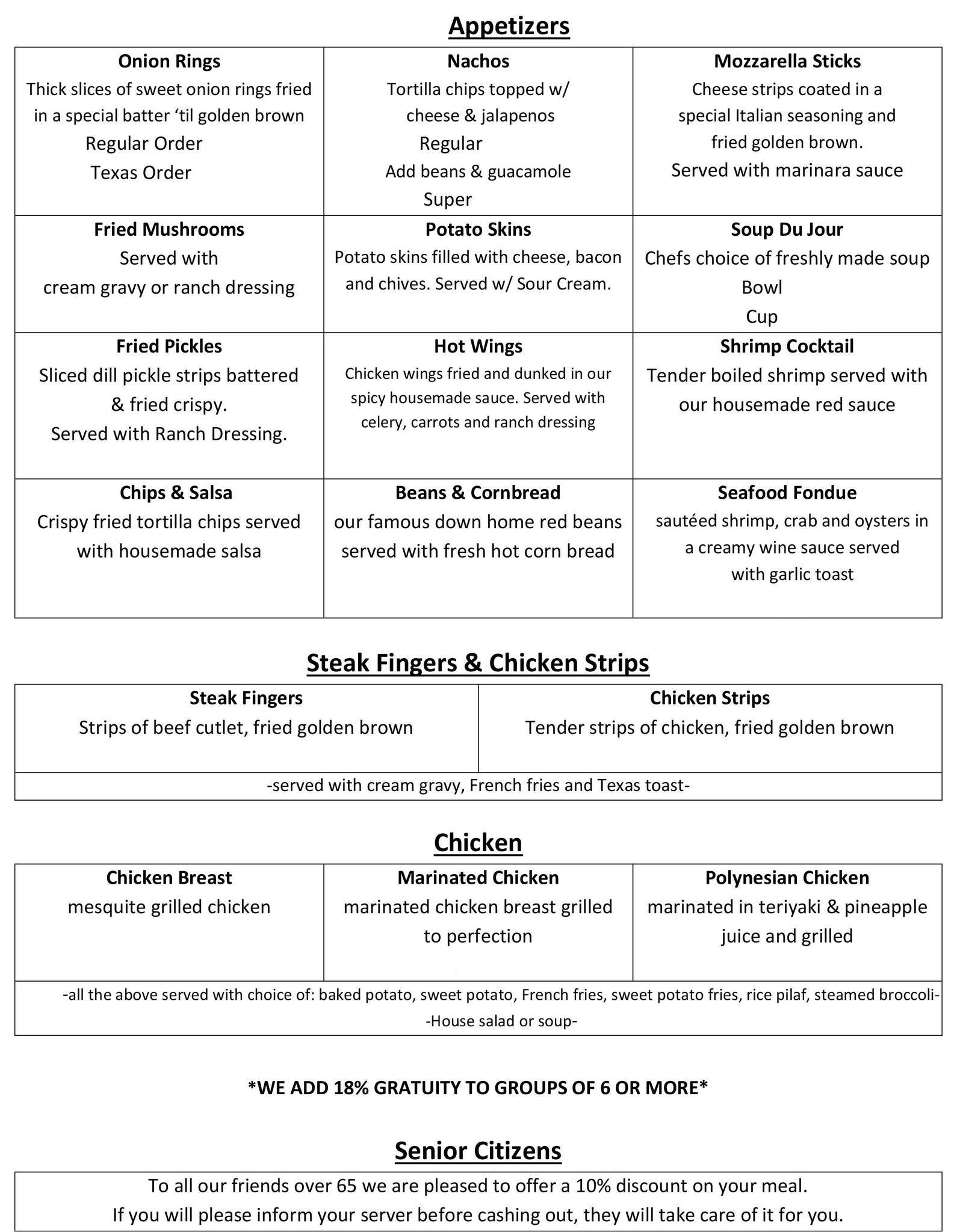 Menu at Triple C Steakhouse, Devine