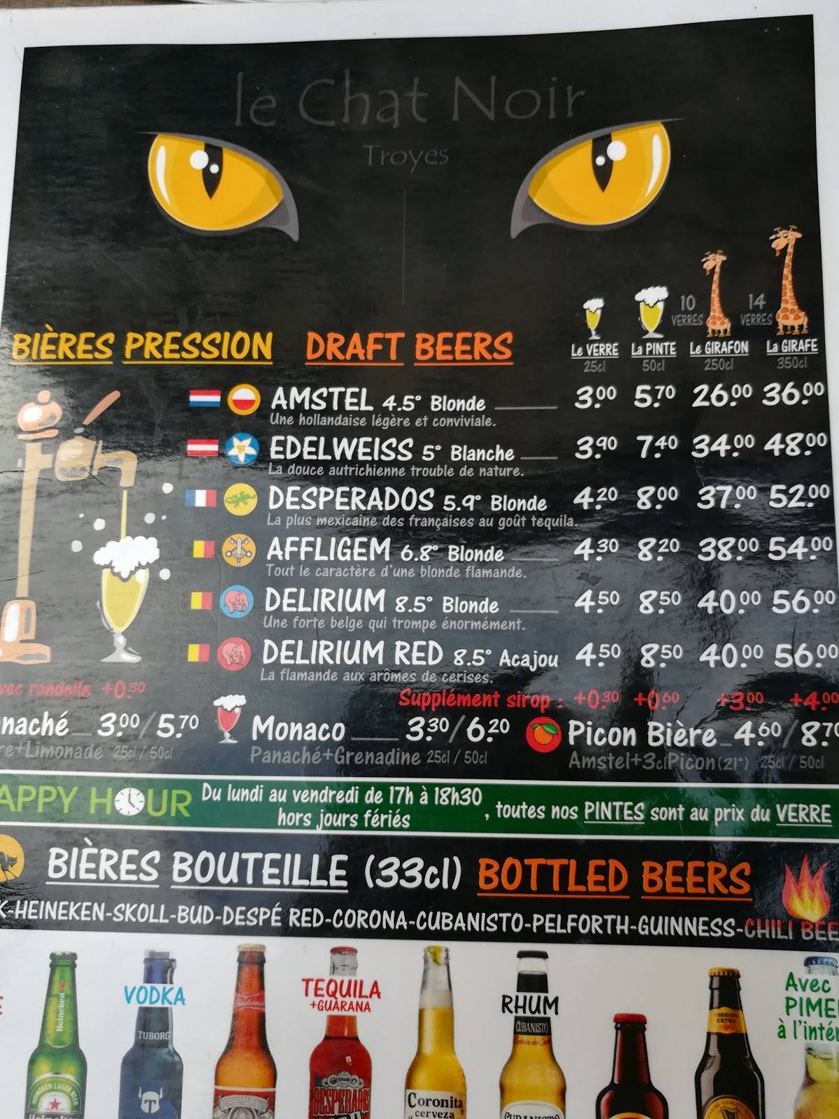 Menu au Le Chat Noir restaurant à viande, Troyes