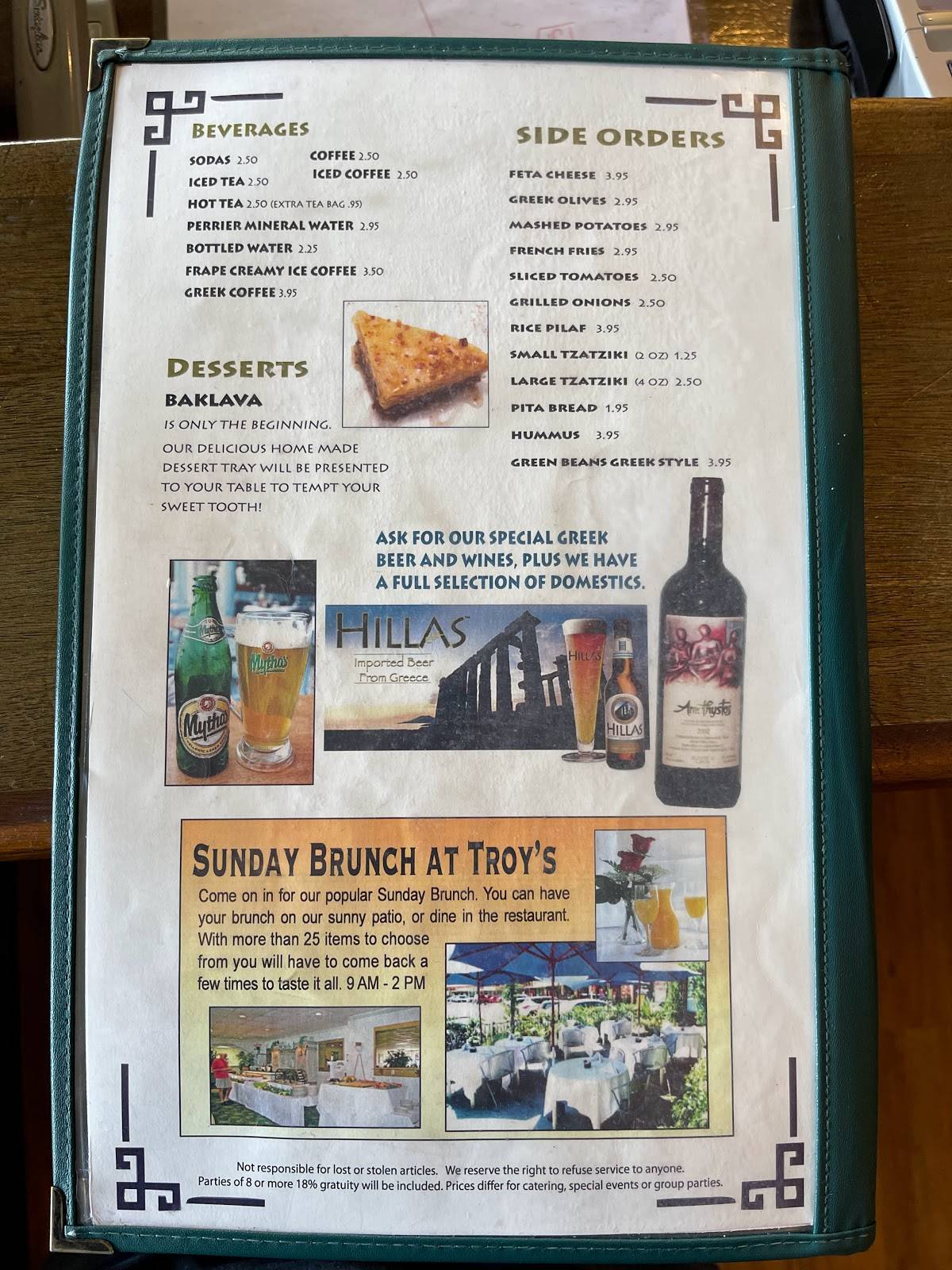 Menu at Troy's Greek Restaurant, San Diego