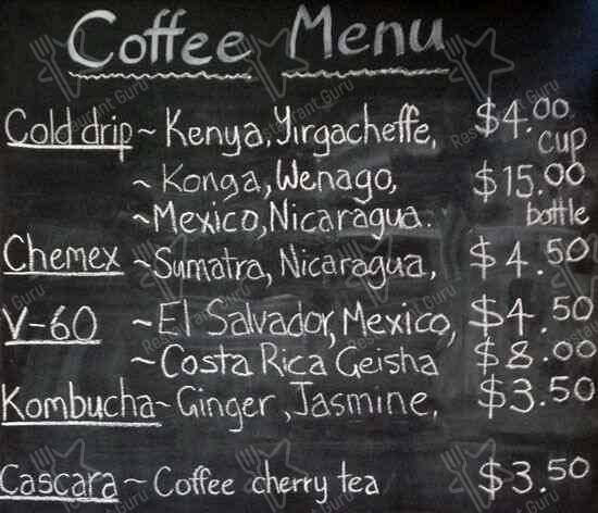 Menu at True Brew Coffee Bar, Wellington
