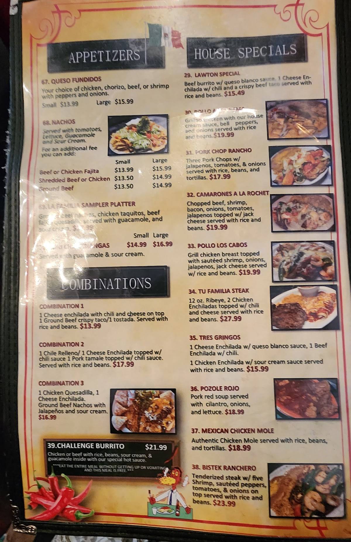 Menu at Tu Familia Mexican Restaurant, Medicine Park
