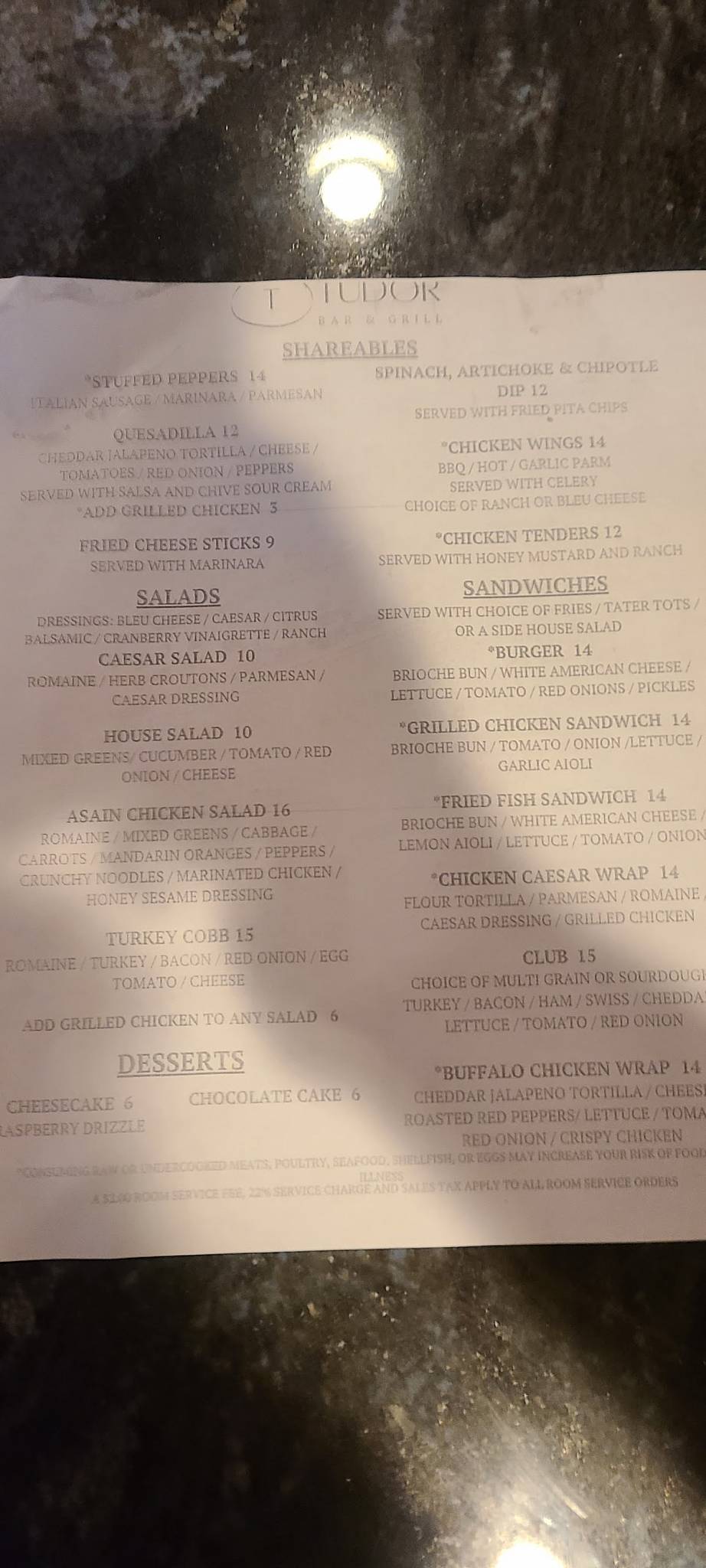 Menu at Tudor Arms Bar and Grill, Cleveland