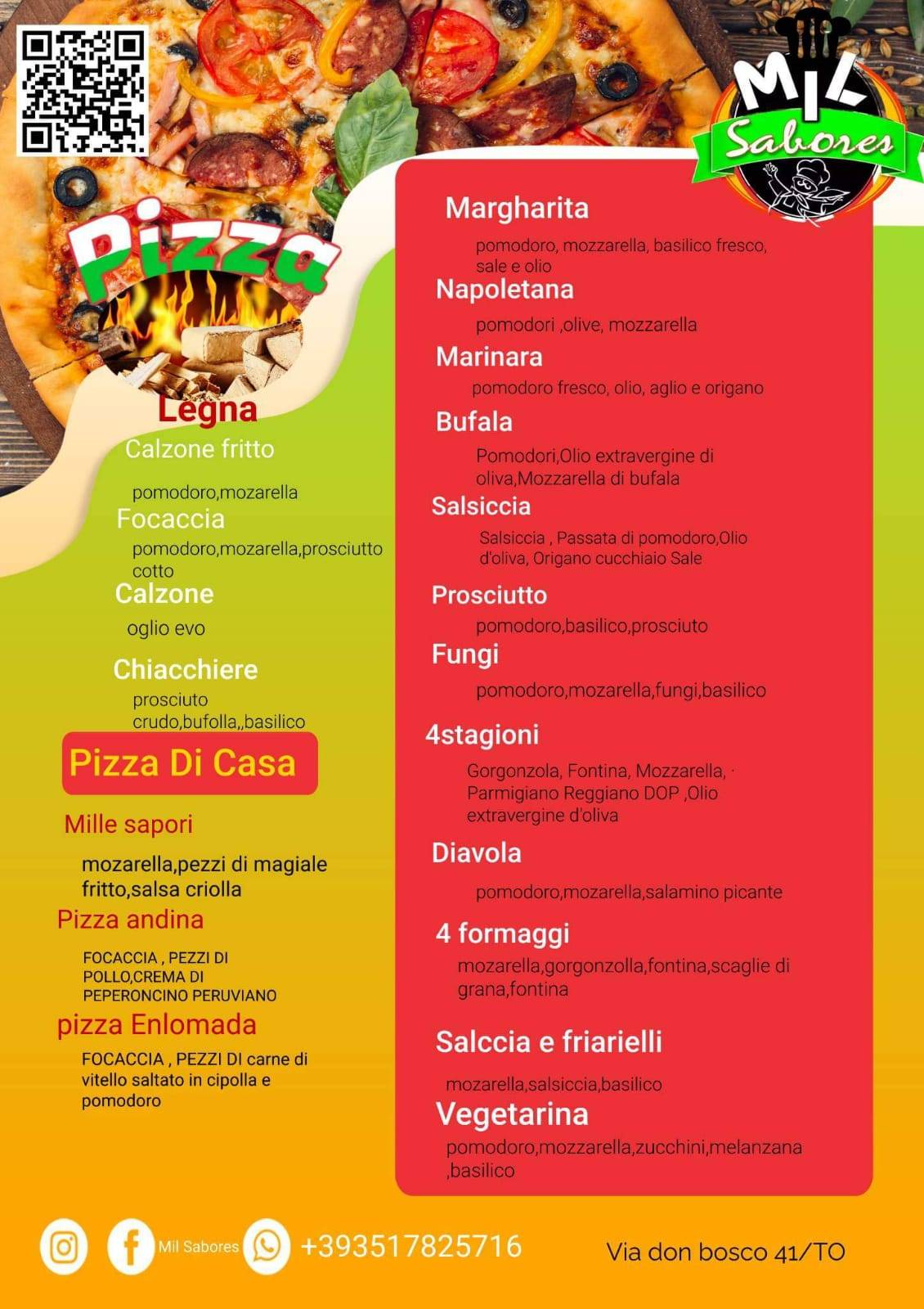 Speisekarte von Mil Sabores restaurant, Turin