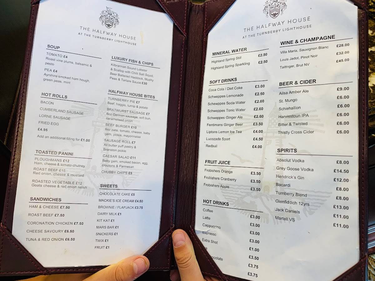 Menu at Turnberry Lighthouse, King of Scots cafe, Maidens