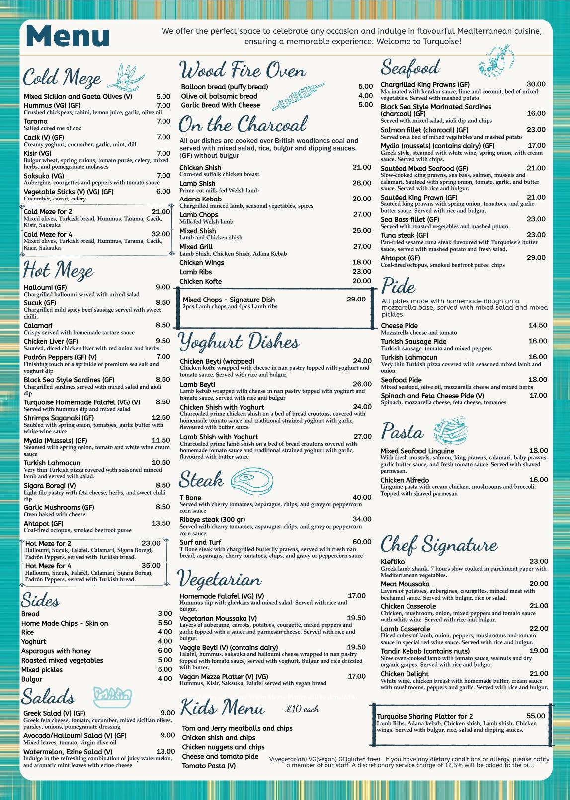Menu at Turquoise Weybridge restaurant, Weybridge