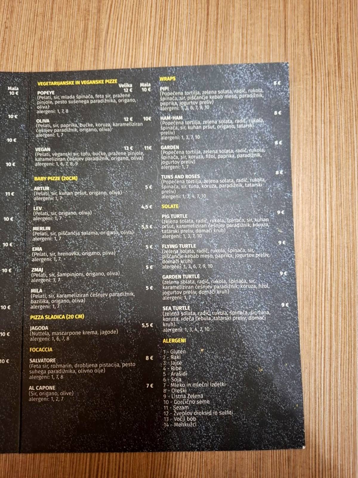 Menu da Turtles Pizza - Ljubljana ristorante, Lubiana