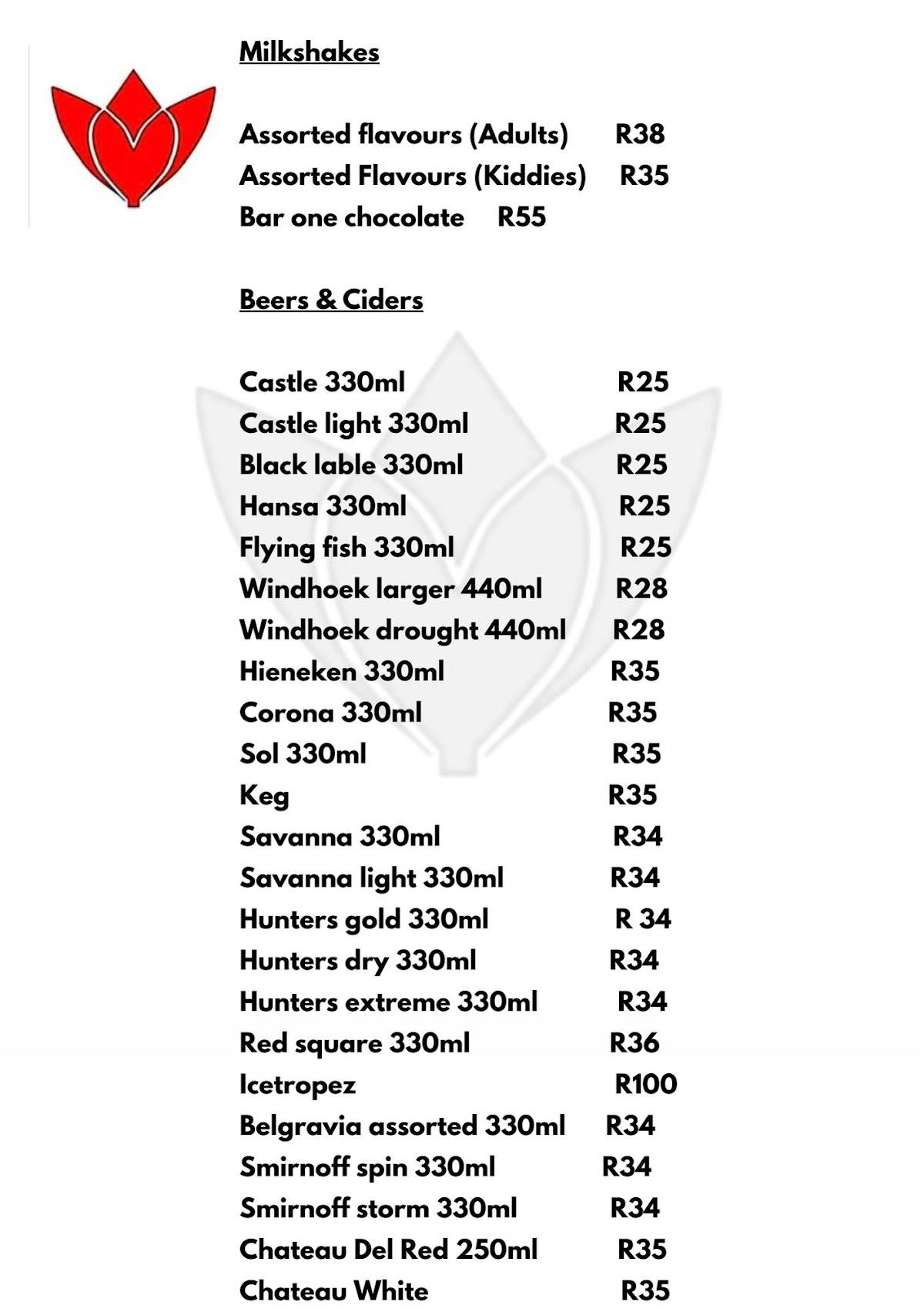 Menu at Tuscan Place Restaurant, Polokwane