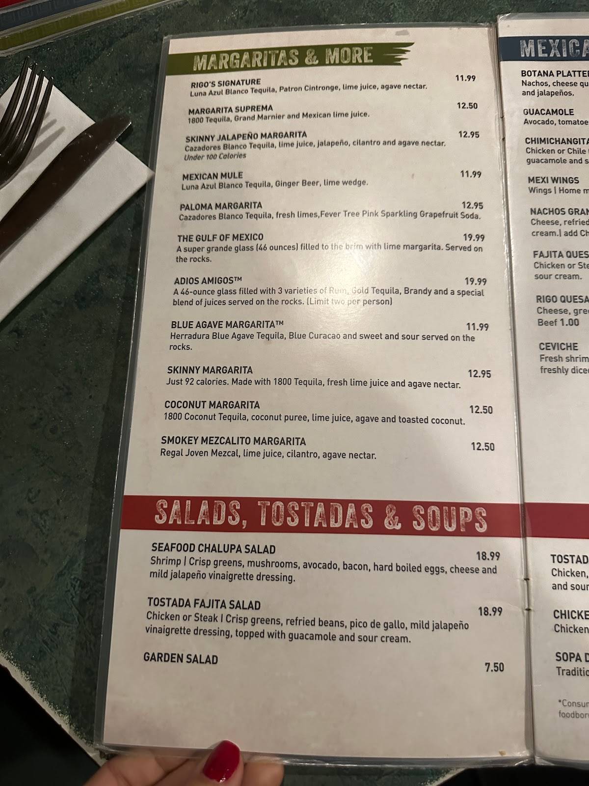 Menu at Rodrigo's Mexican Grill restaurant, Tustin