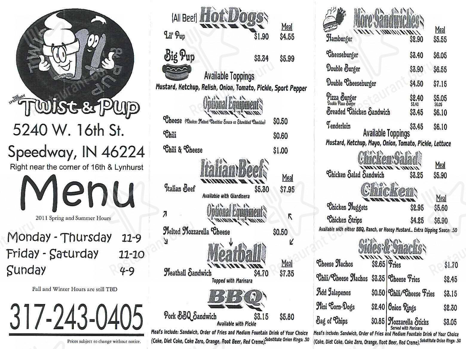 Menu at Twist & Pup, Indianapolis