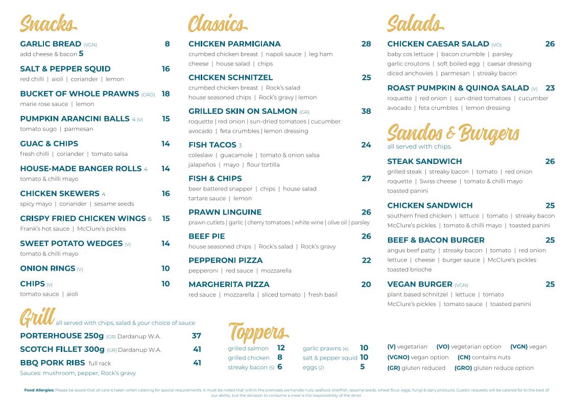 Menu at Tavern At The Rocks pub & bar, Two Rocks