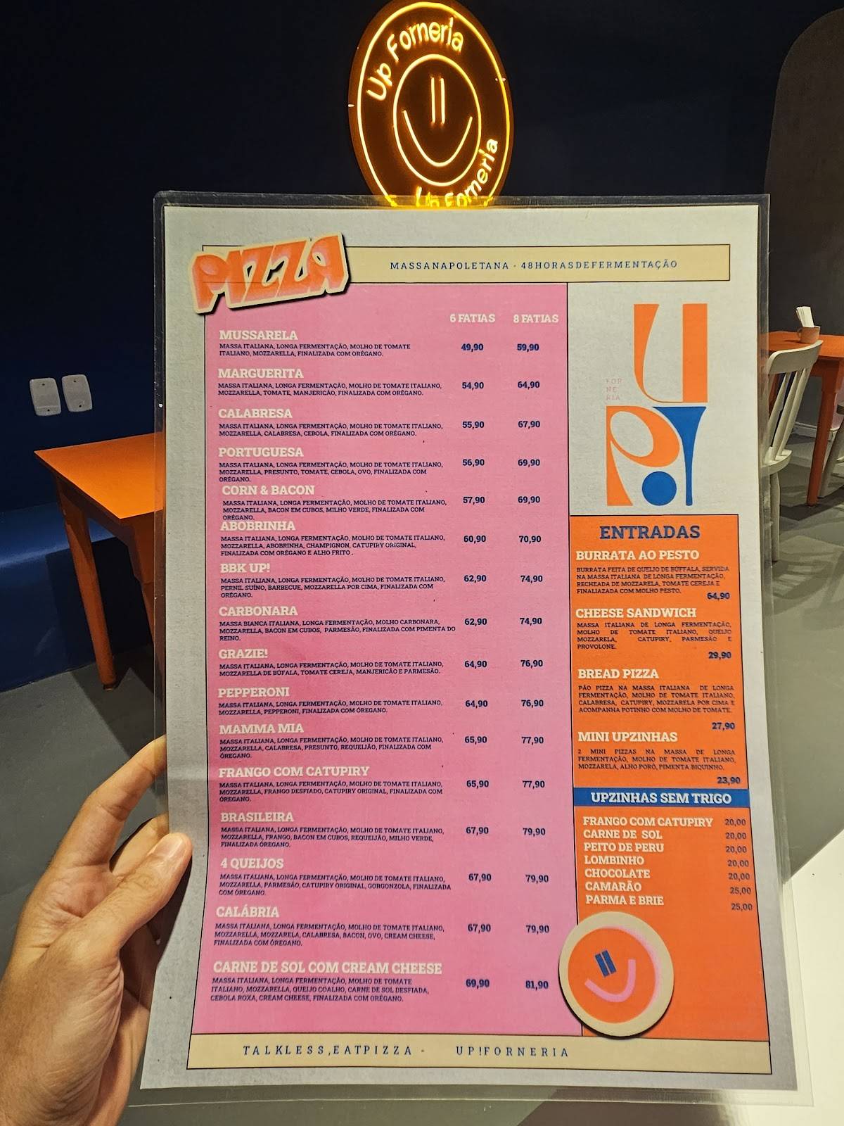 Menu em UP! Forneria restaurante, Fortaleza