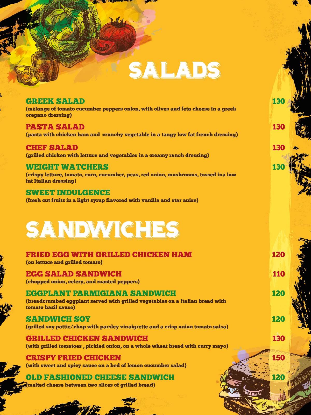 Menu at UUM, Noida