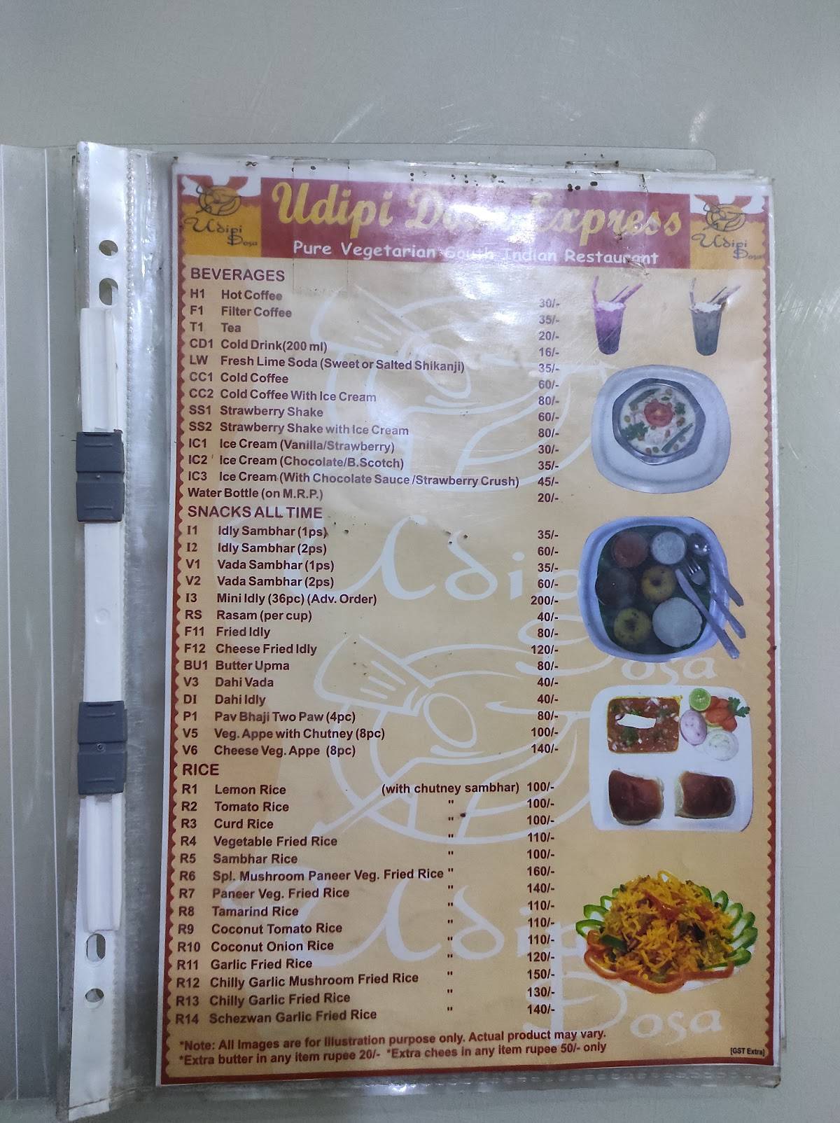 Menu at Udipi Dosa South Indian Restaurant, Meerut