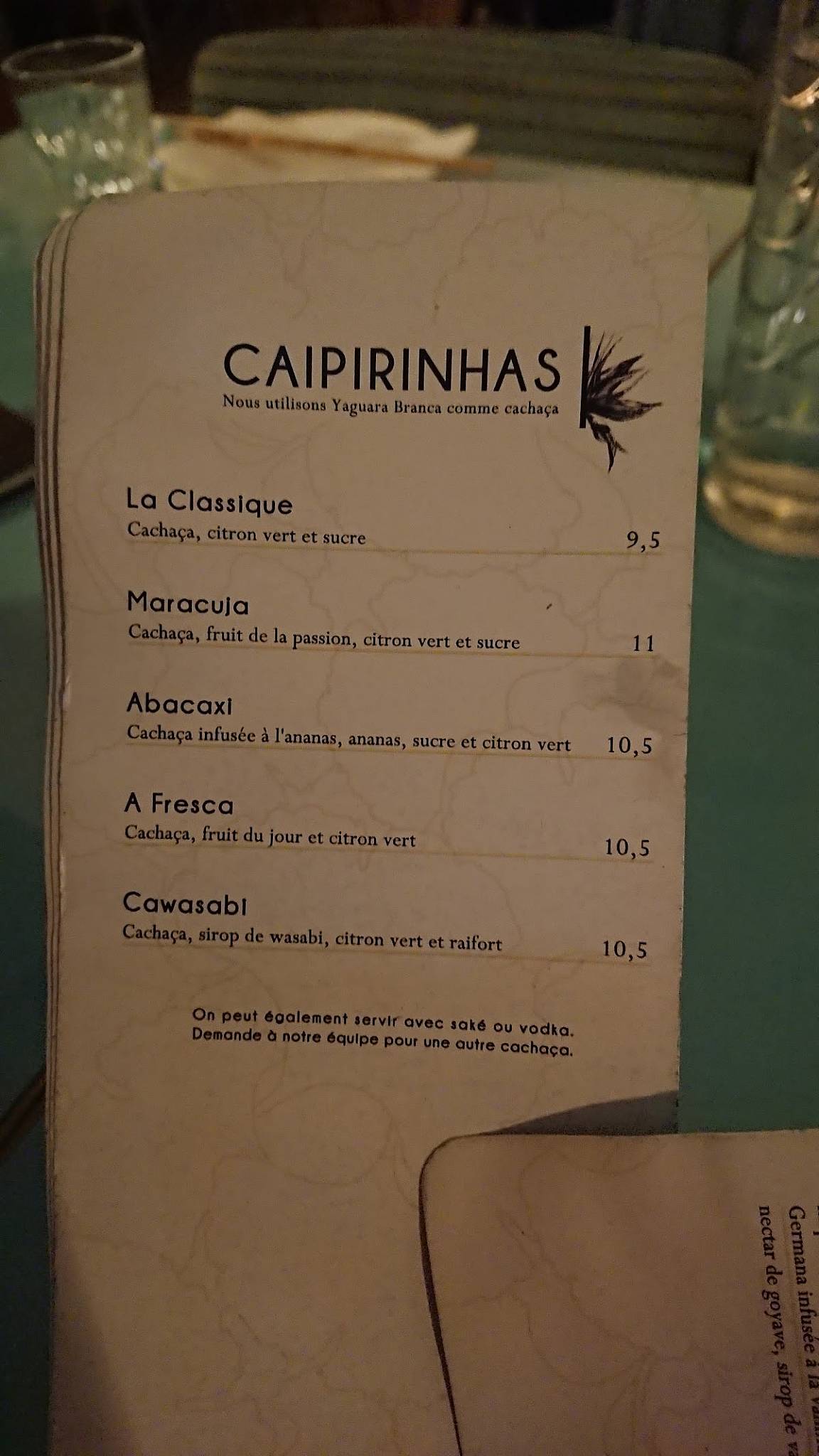 Menu at Uma Nota restaurant, Paris, 86 Rue Réaumur