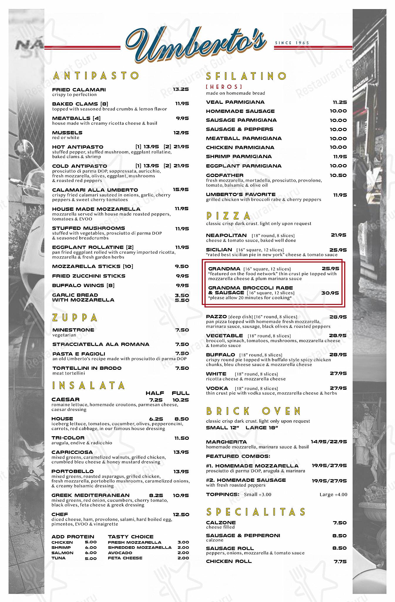 Carta de pizzería Umberto's Of New Hyde Park, New Hyde Park