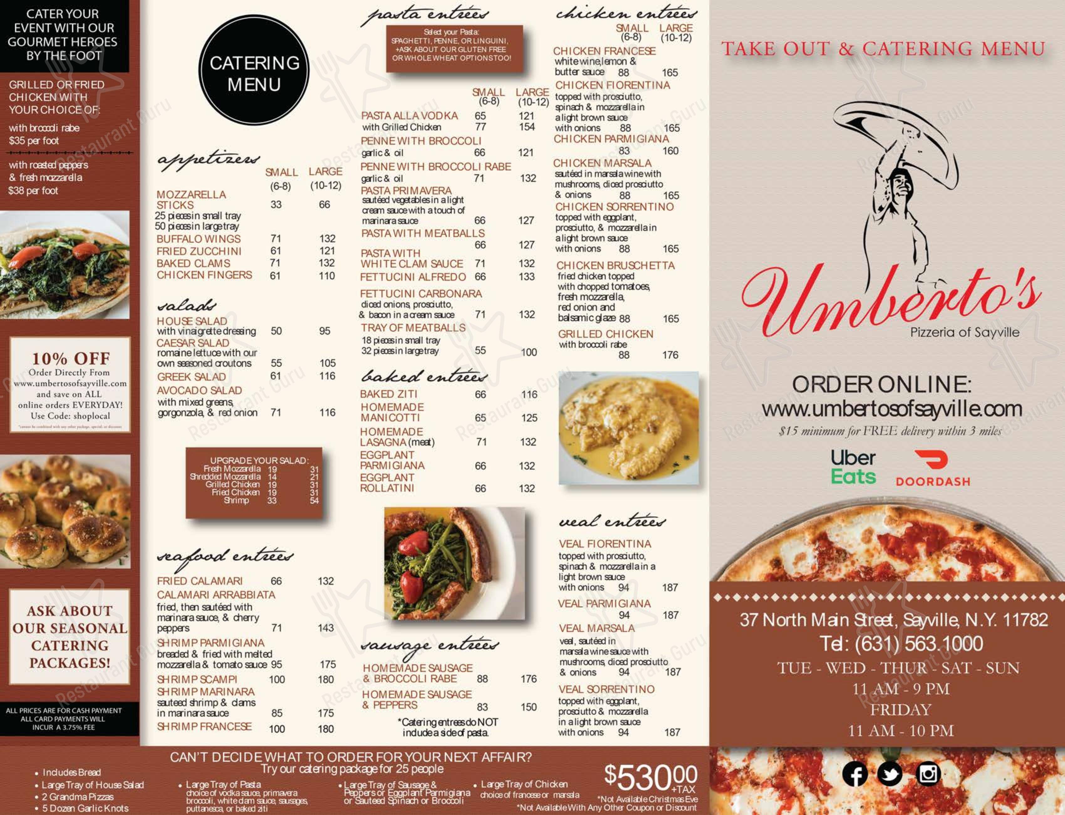 Menu at Umberto's of Sayville pizzeria, Sayville