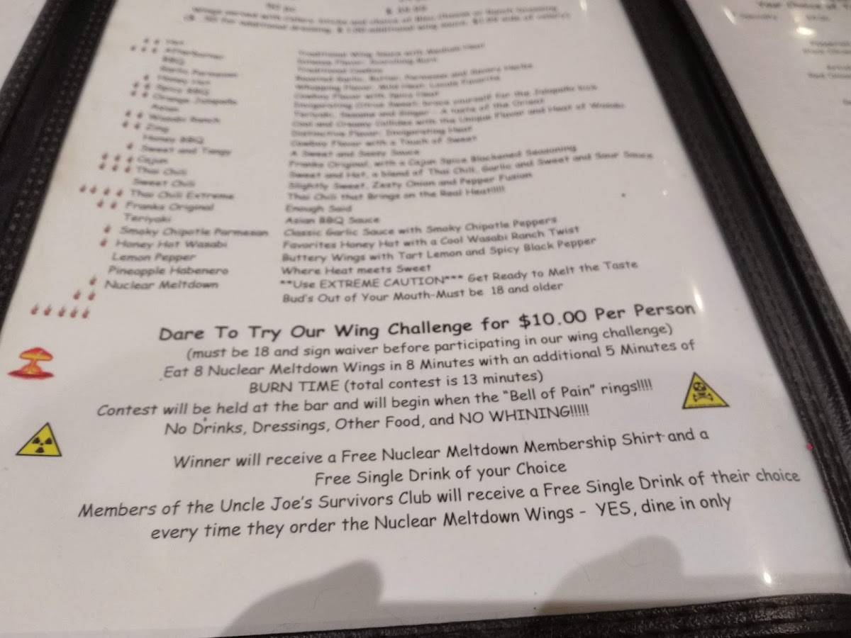 Menu at Uncle Joe's Pizza & Wings pizzeria, Diamondhead