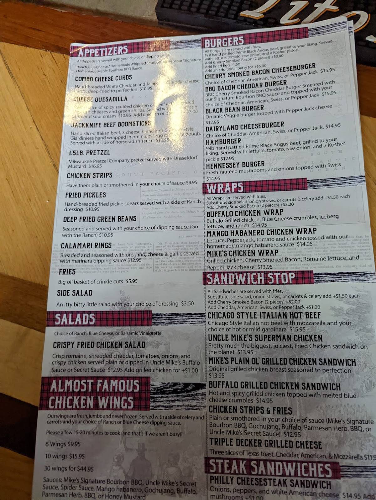 Menu at Uncle Mike's Highway Pub, Kenosha
