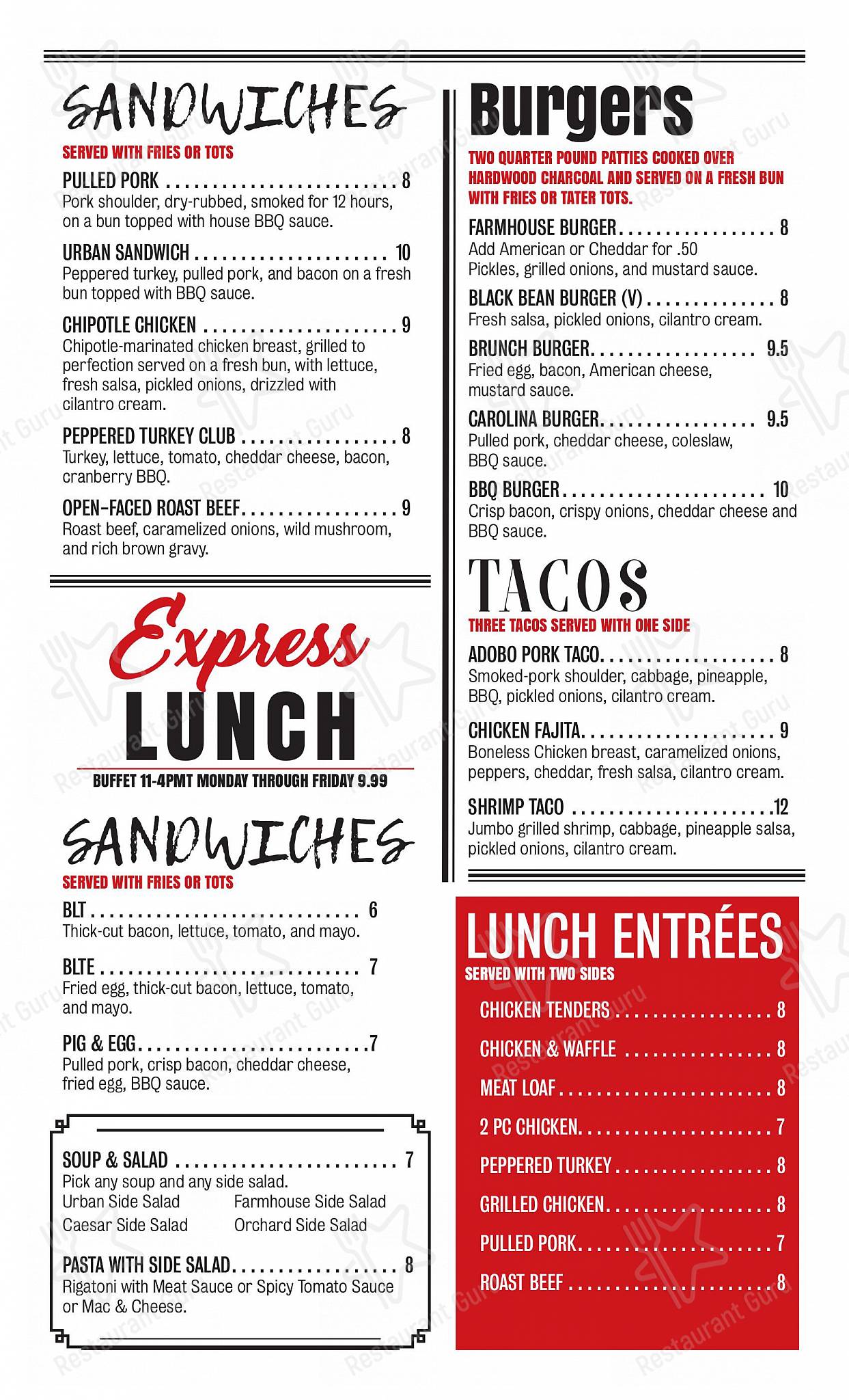Menu at Urban Farmhouse restaurant, Highland