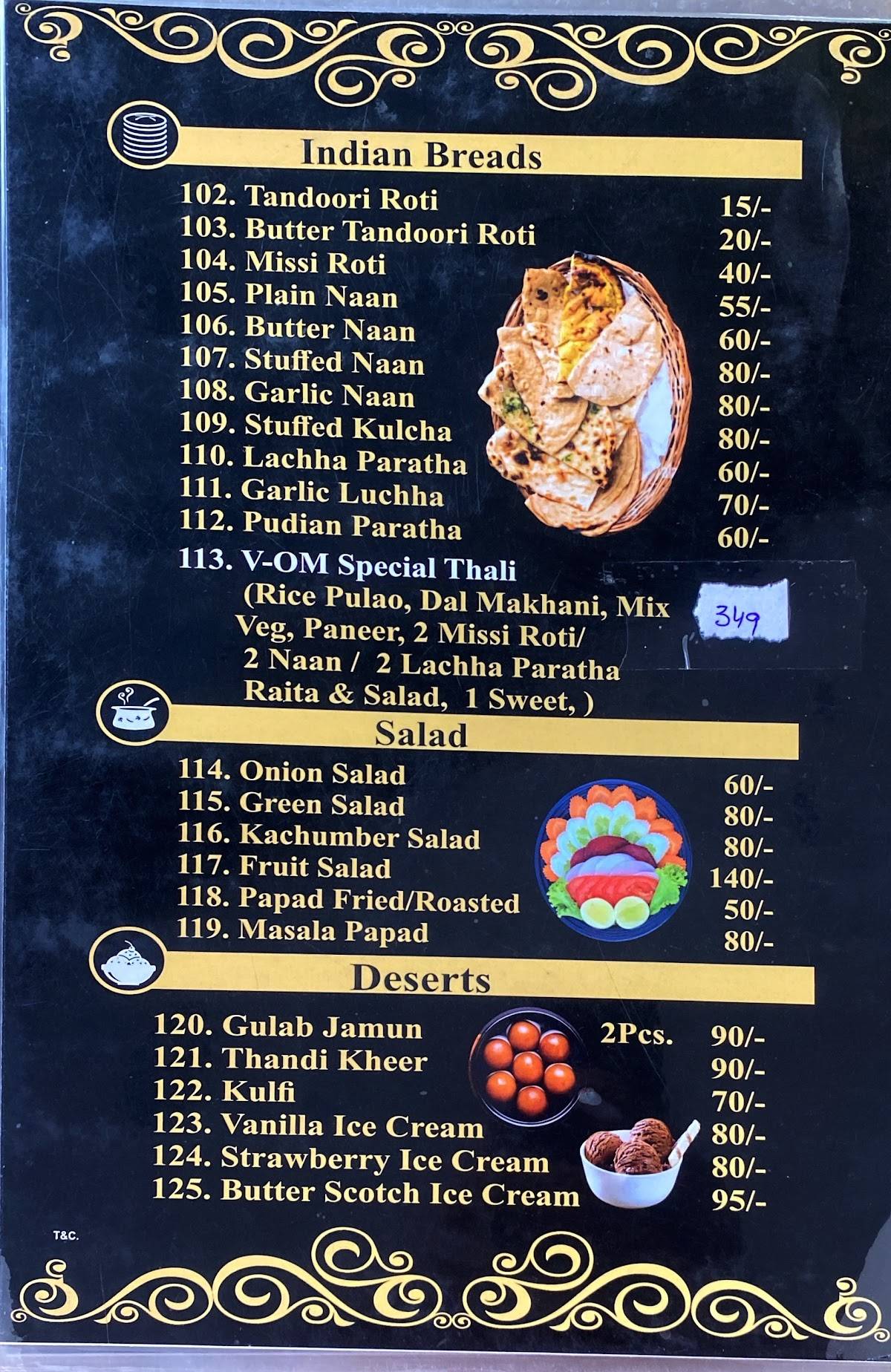 Menu at V-Om restaurant, Palwal