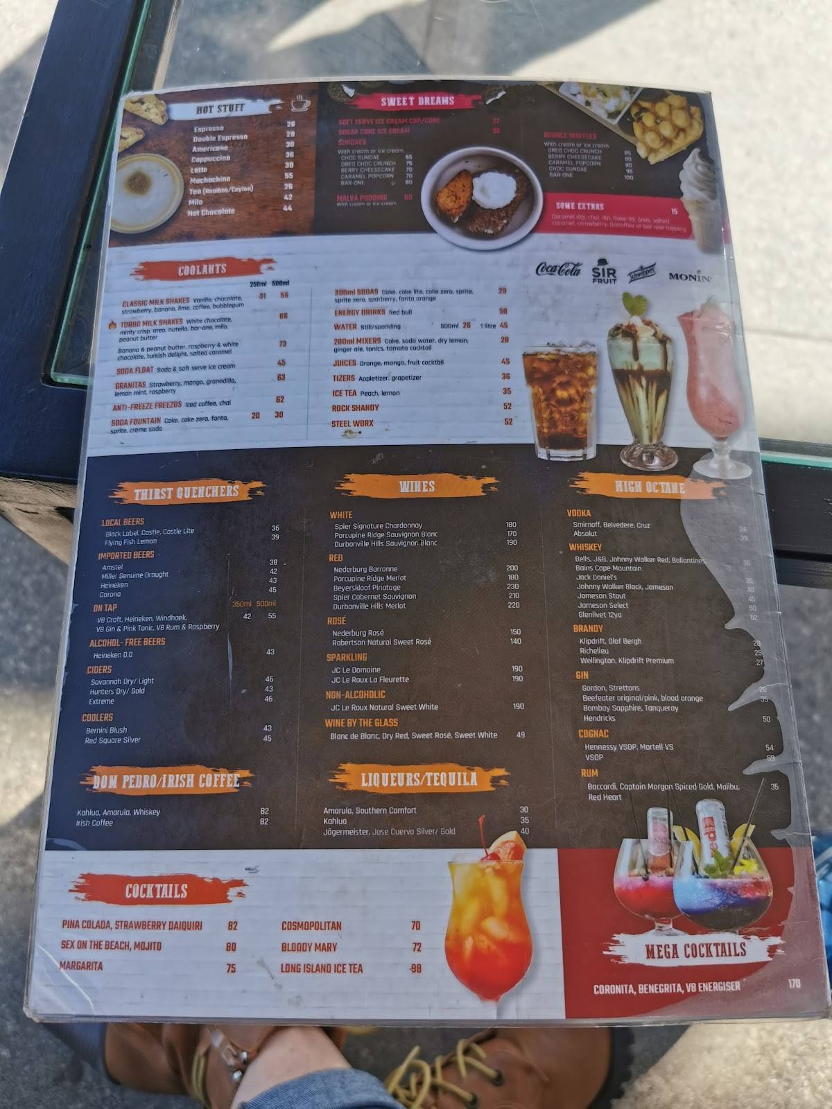 Menu at V8 Lounge & Skybar, Hartbeespoort