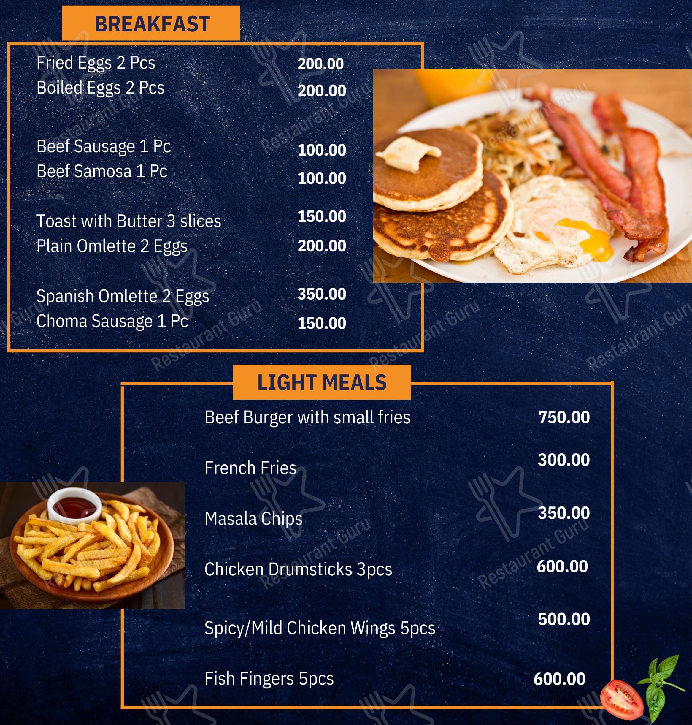 Menu at Valencia Gardens Nairobi restaurant, Nairobi