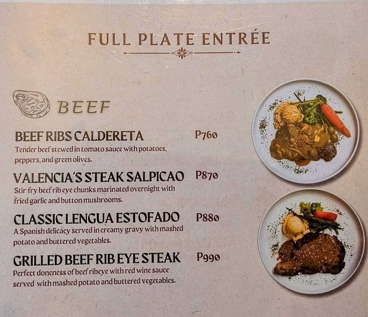 Menu at Valencia's Restaurant, Baguio, 30 Outlook Dr S