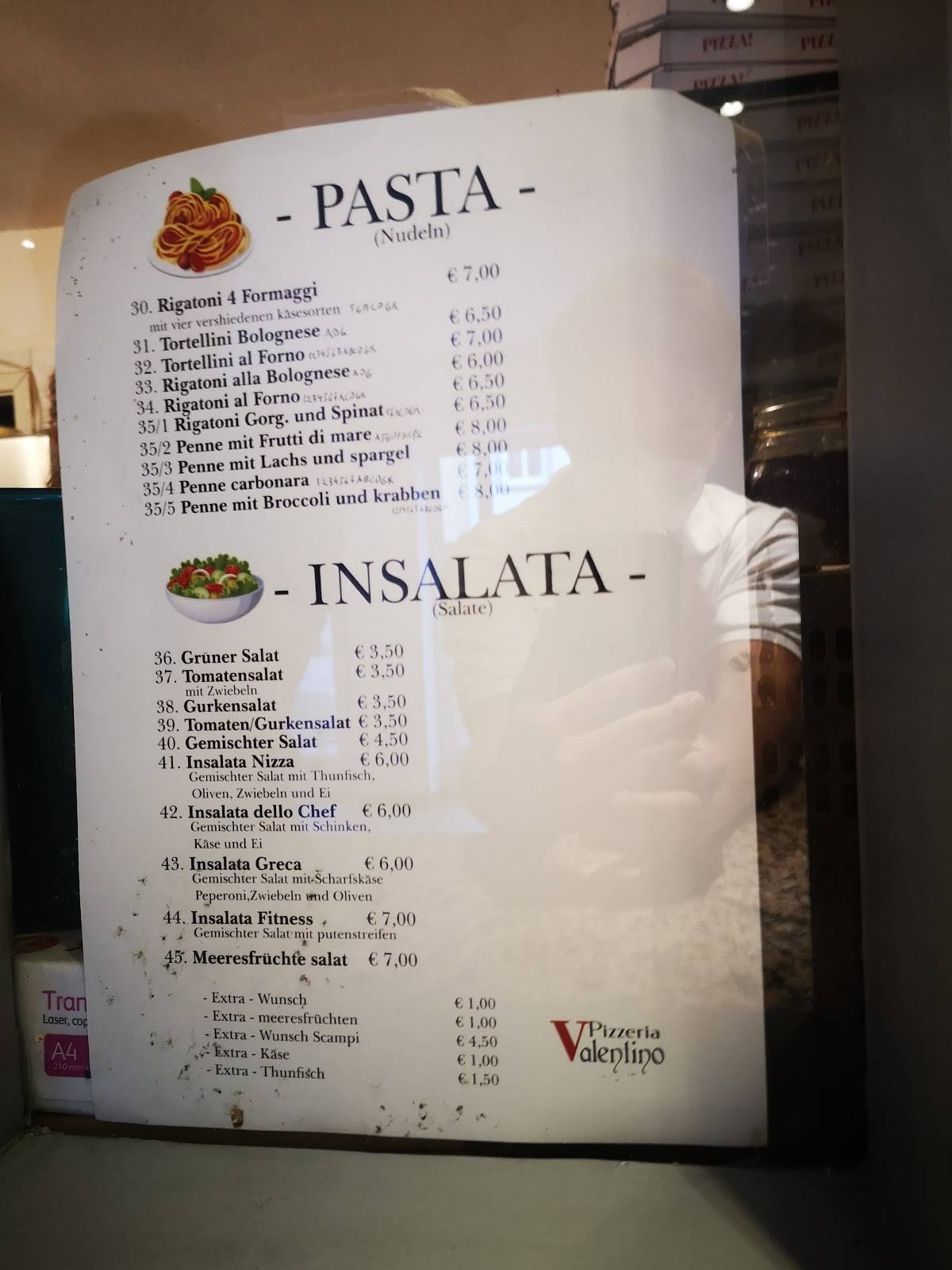Speisekarte von Valentino Pizza Eis, Geisenhausen