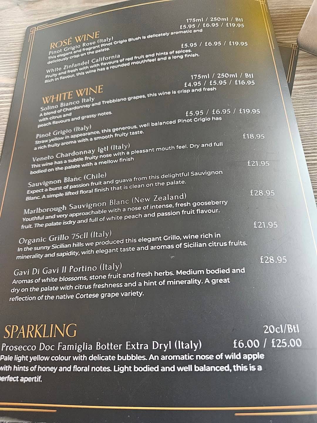 Menu at Valentino’s Italian restaurant bar & grill, Seaham