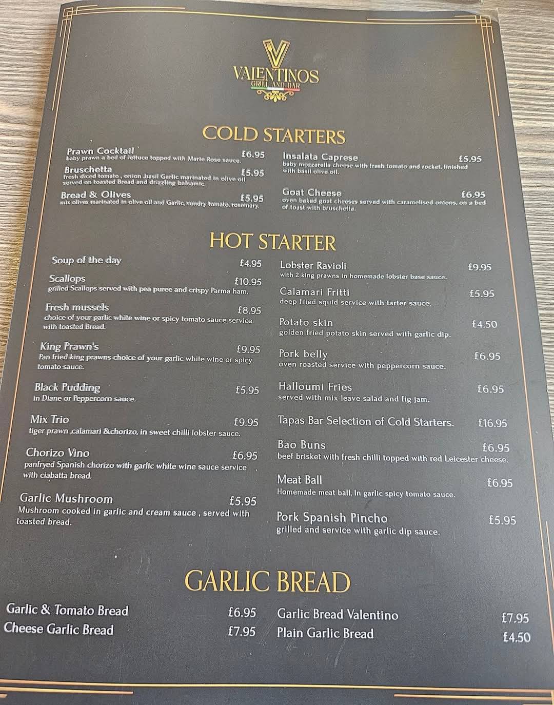 Menu at Valentino’s Italian restaurant bar & grill, Seaham