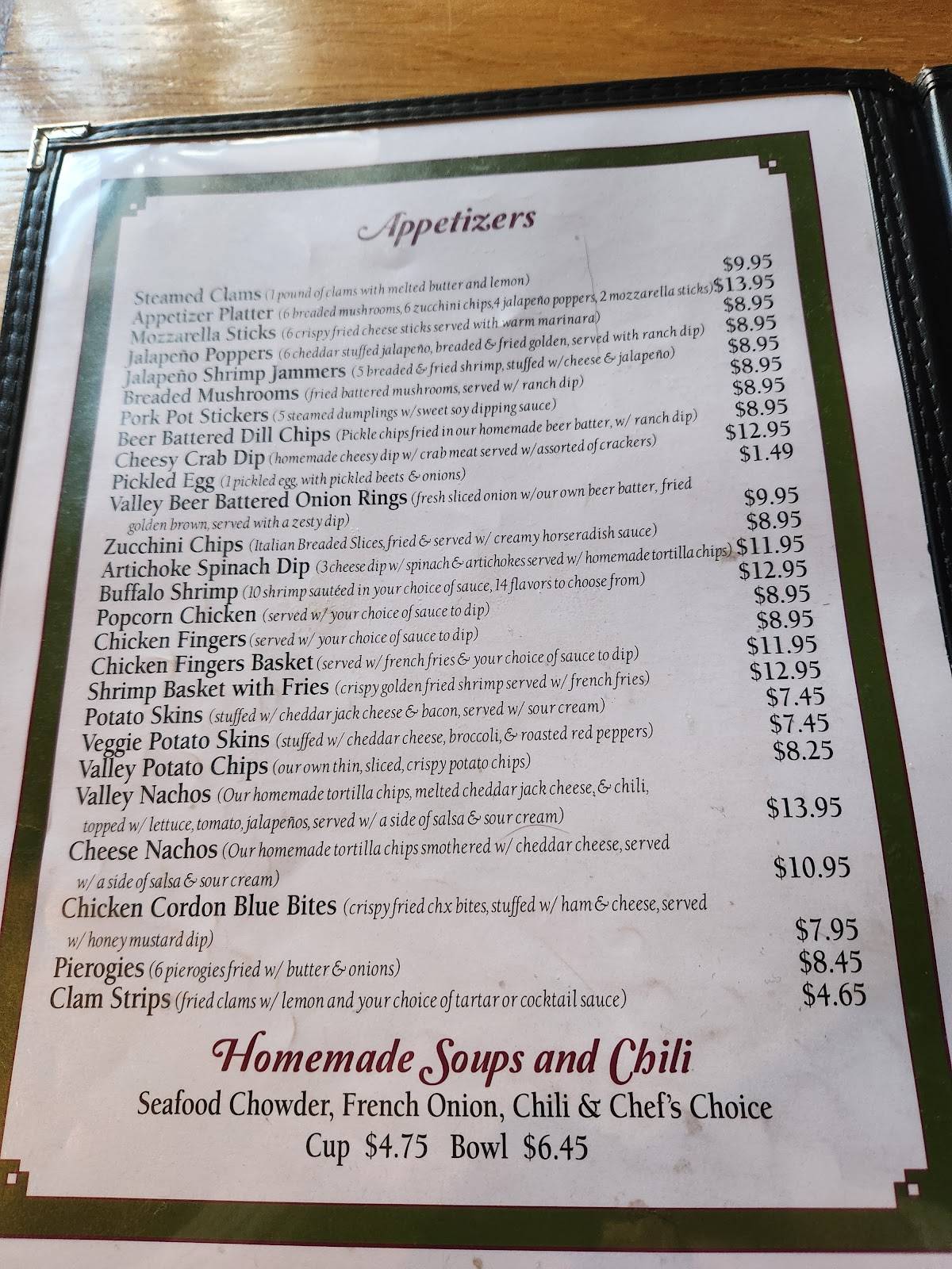 Menu at Valley Inn pub & bar, Williamsport