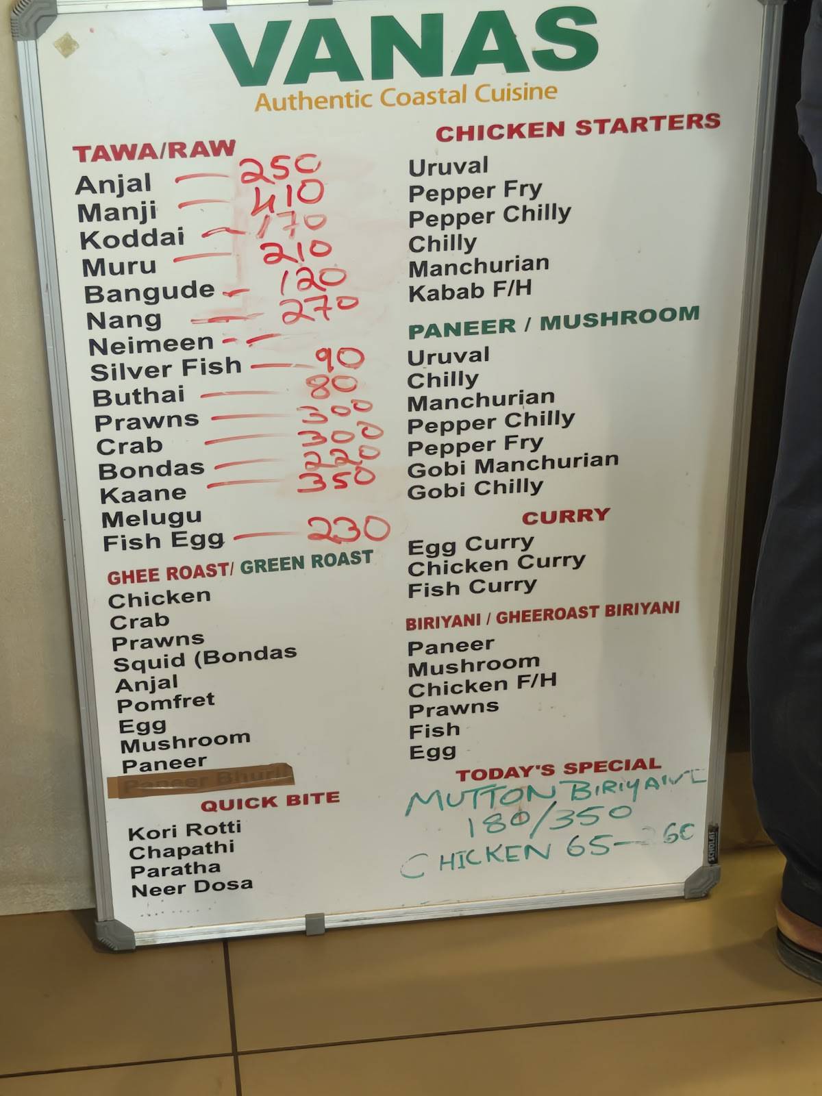 Menu at Vanas Mangalore - Authentic Coastal Cusine, Mangaluru