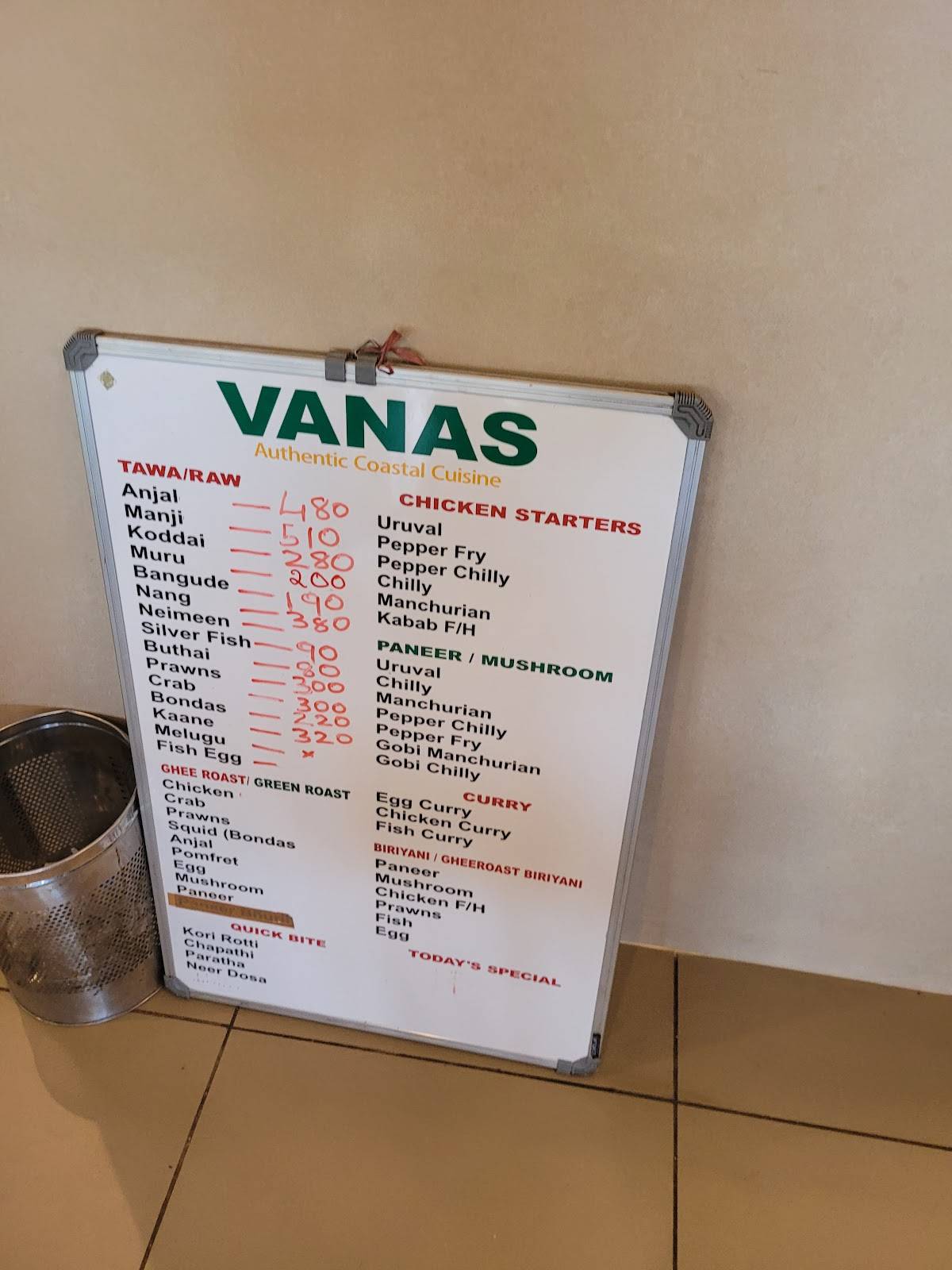Menu at Vanas Mangalore - Authentic Coastal Cusine, Mangaluru