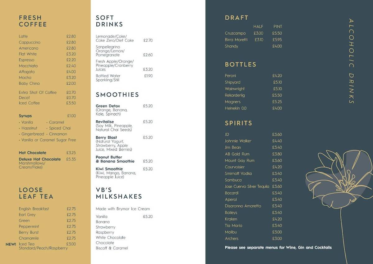 Menu at Vanilla Bean cafe, Huddersfield