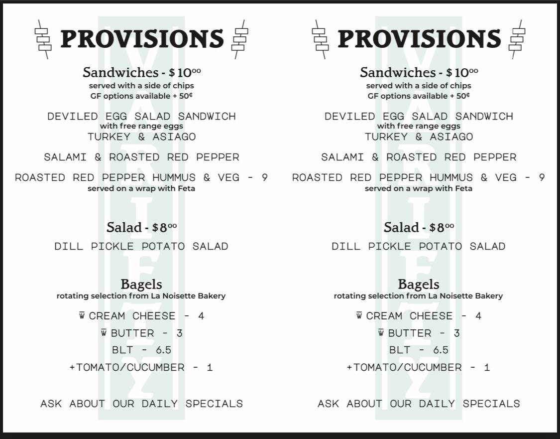 Menu at Variety Cafe, London