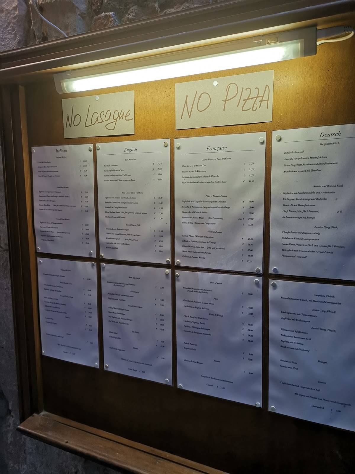 Menu at Osteria Antico Giardinetto restaurant, Venice