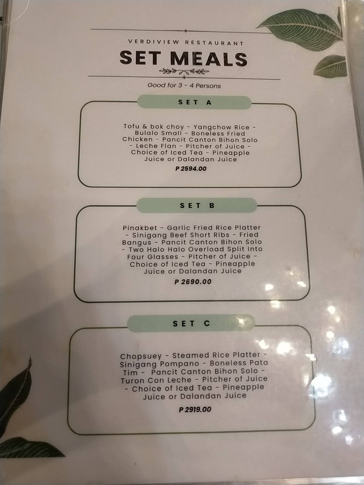 Menu at Verdiview Restaurant, Alfonso