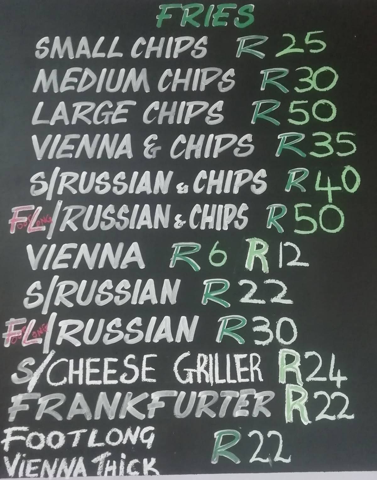 Menu at Vetkoek Paleis restaurant, Roodepoort, 37 Anstruther St