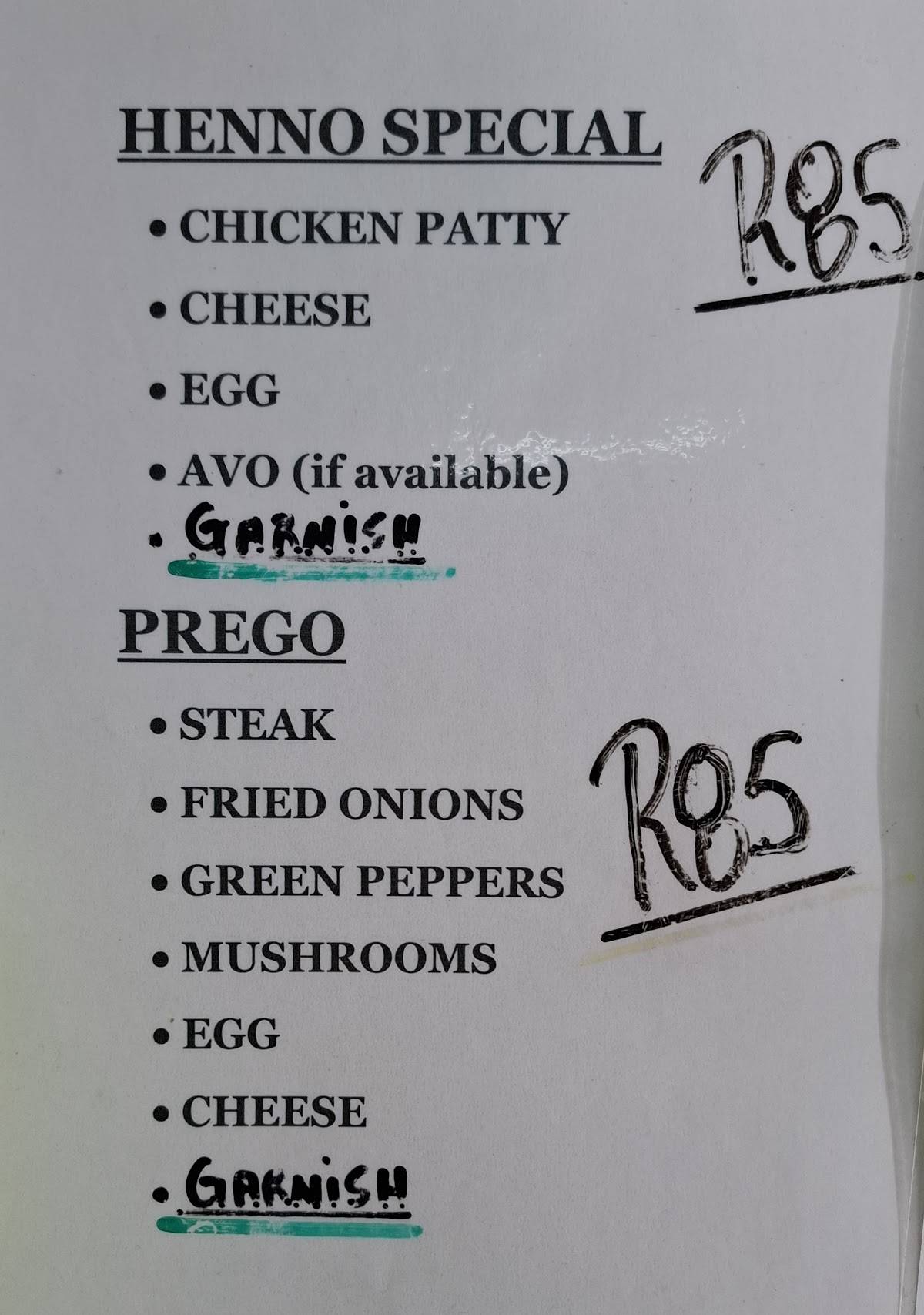 Menu at Vetkoek Paleis restaurant, Roodepoort, 37A Anstruther St
