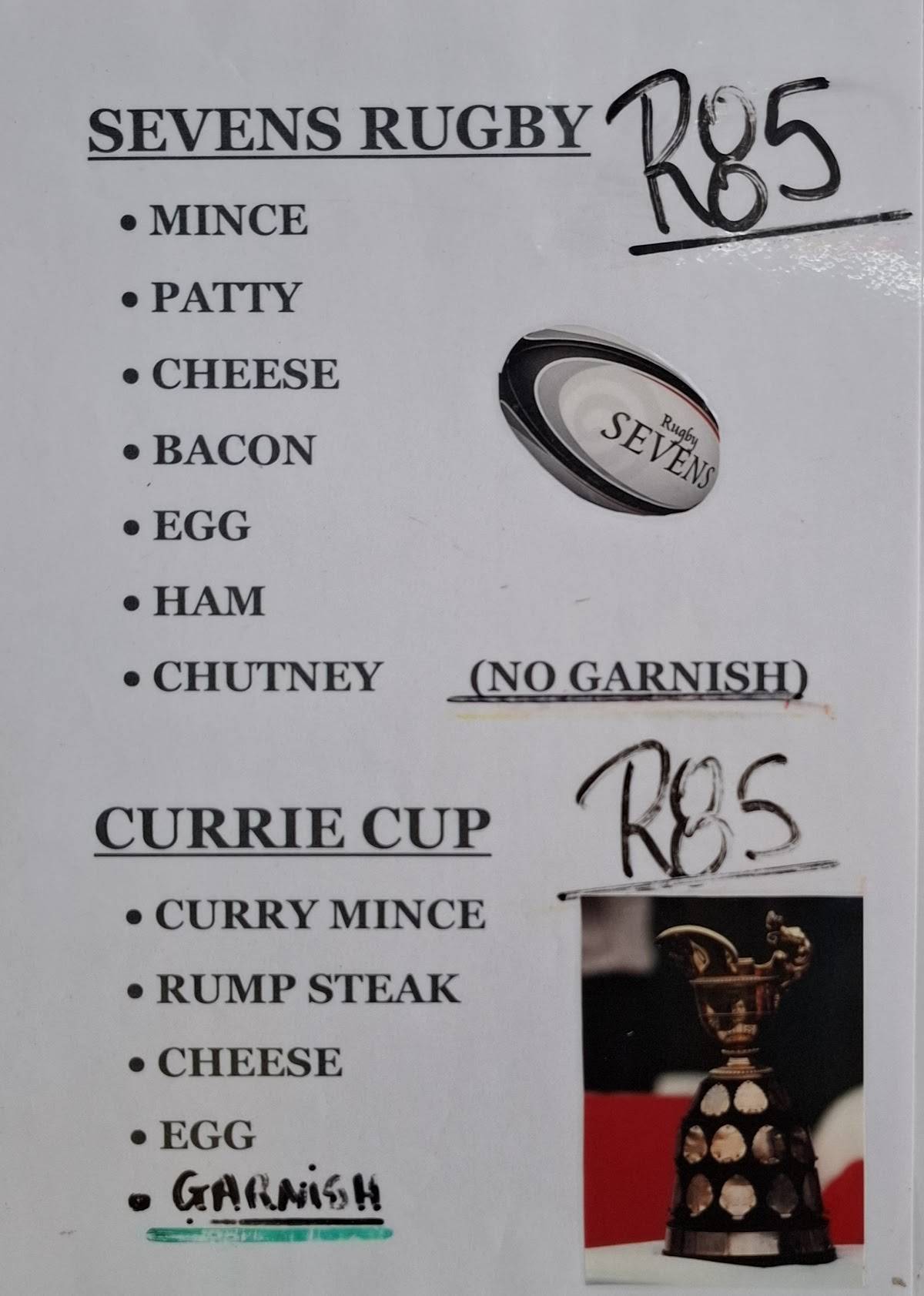 Menu at Vetkoek Paleis restaurant, Roodepoort, 37A Anstruther St