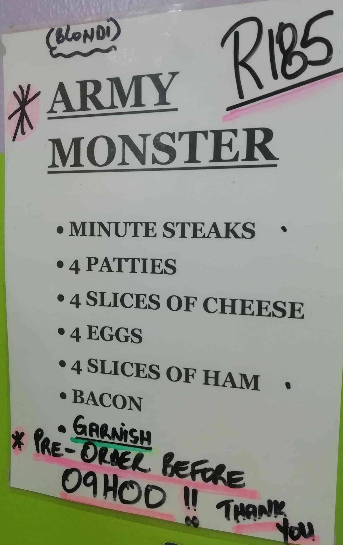 Menu at Vetkoek Paleis restaurant, Johannesburg, 37 Anstruther St