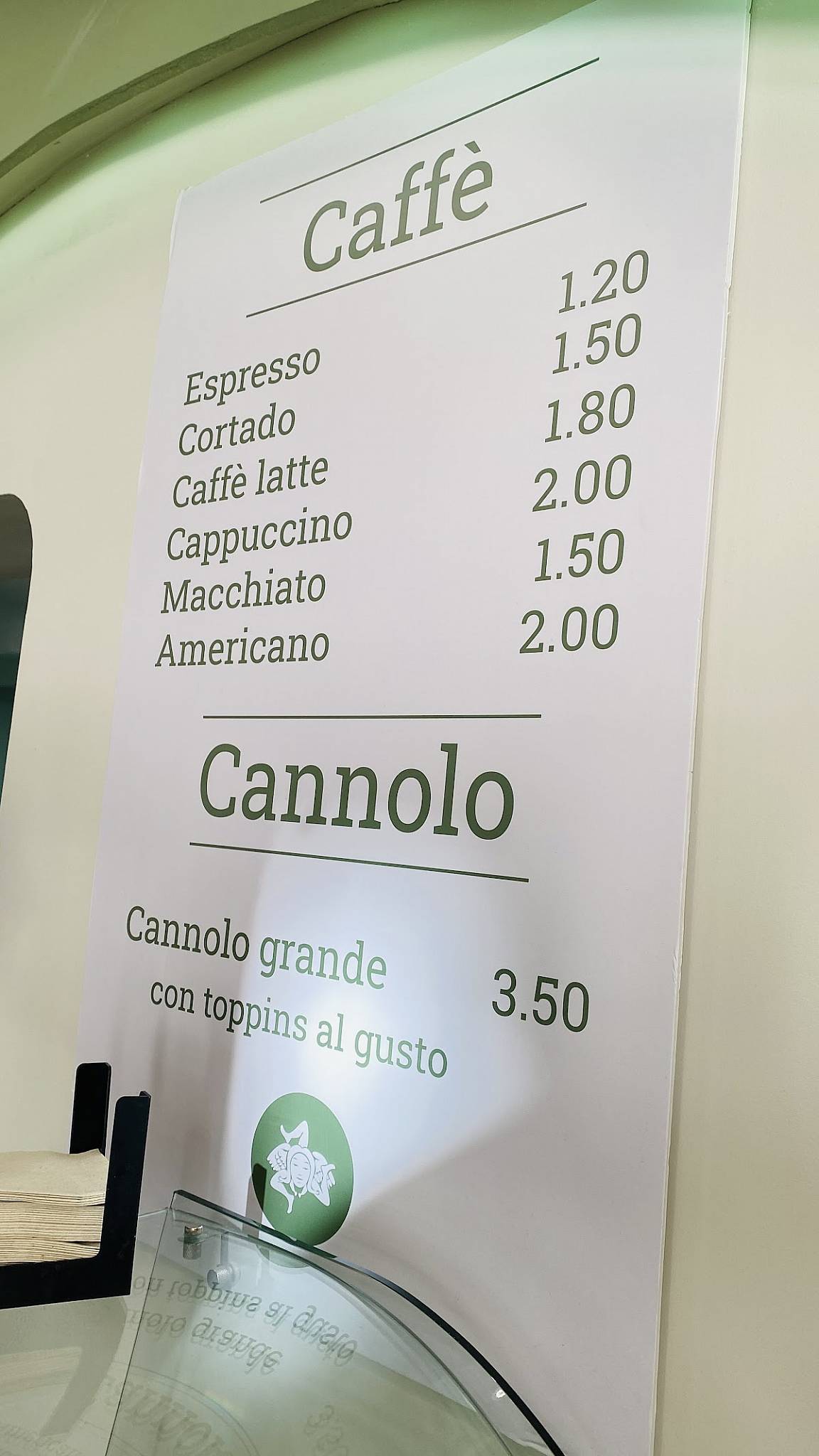 Carta de cafetería Via Dolce Cannoleria, Valencia, C/ de la Barcelonina