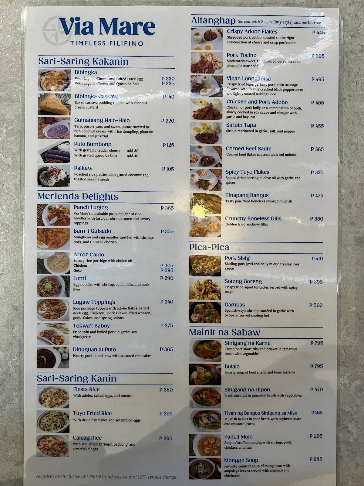 Menu at Via Mare cafe, Mandaluyong, Level 6 Main Wing Shangri - La ...