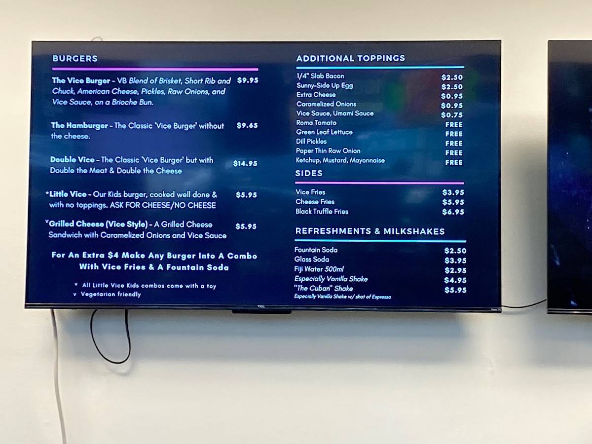 Carta del restaurante Vice Burger Miami Beach, Miami Beach