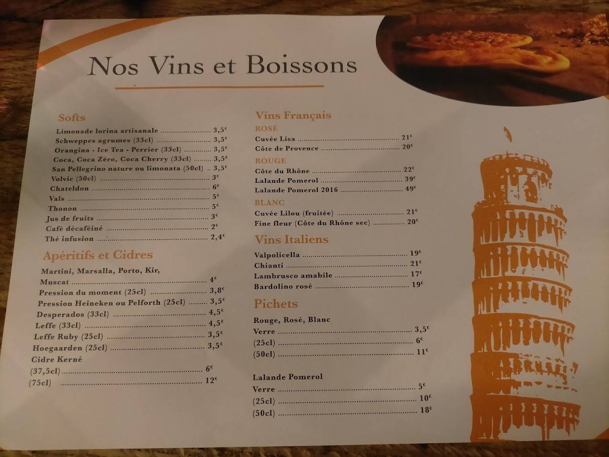 Menu au Le Four à Bois pizzeria, Vichy