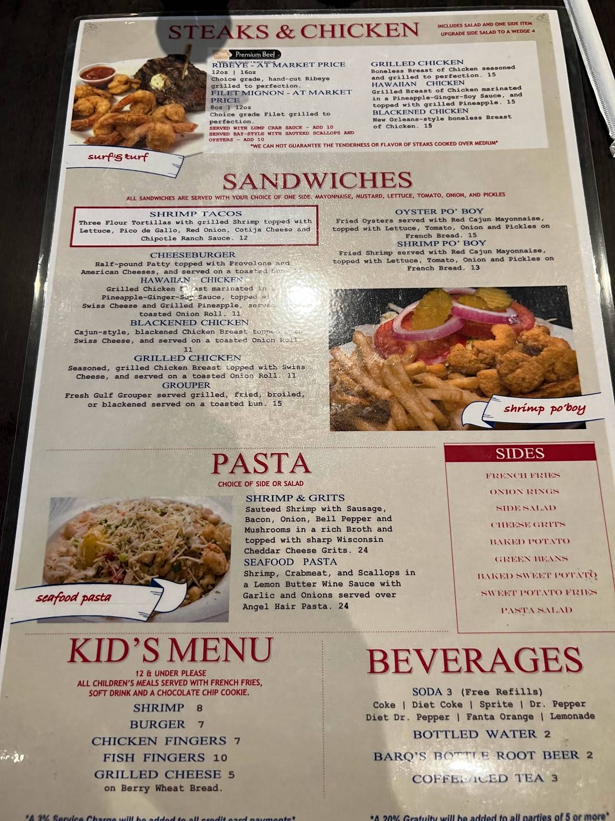 Menu at Rusty's Riverfront Grill restaurant, Vicksburg